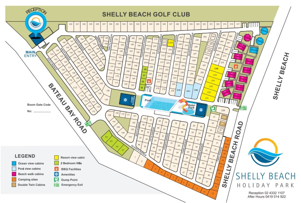 Central Coast Cabins - Our Park Map - Shelly Beach Holiday Park
